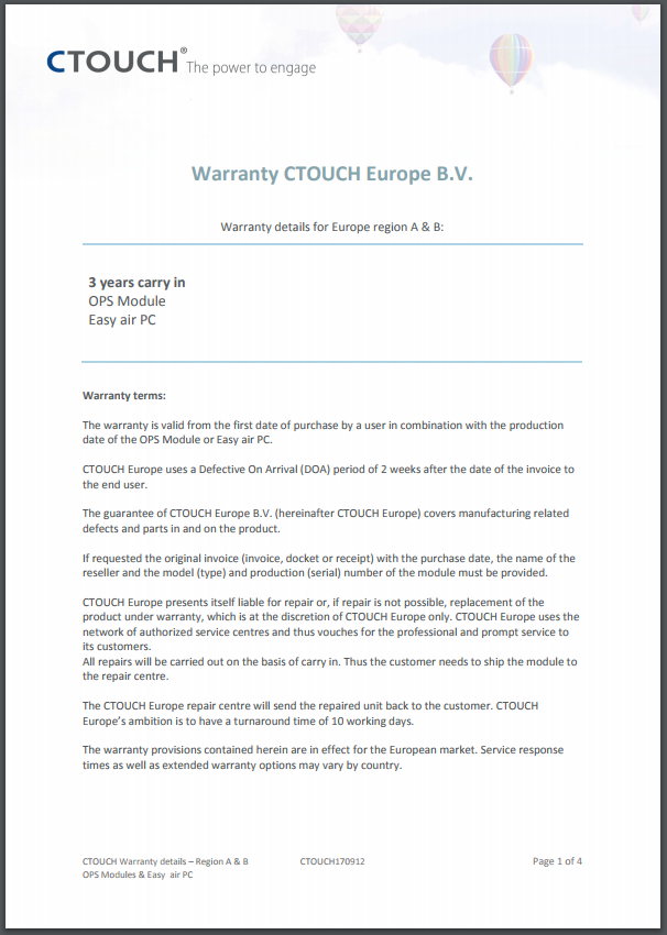 Warranty Card – CTOUCH Support