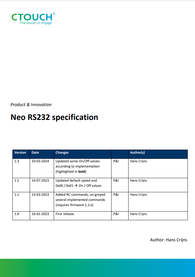 RS232 Protocol Neo – CTOUCH Support