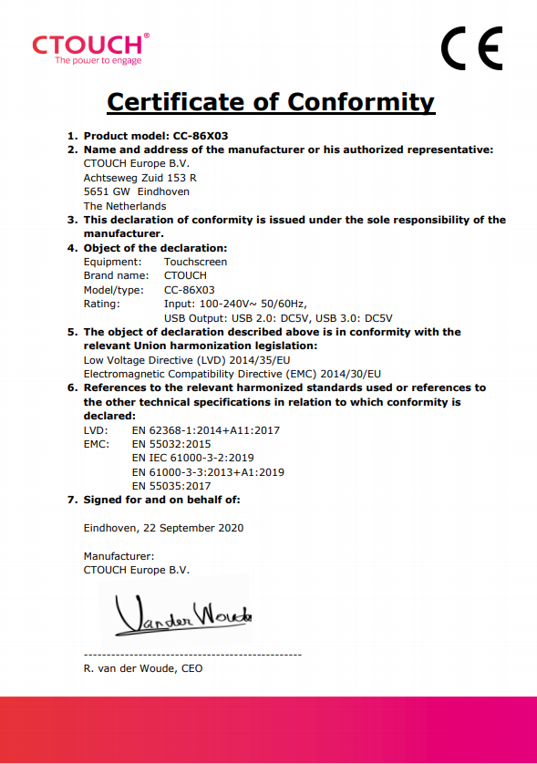 EU Declaration of conformity – CTOUCH Help Center