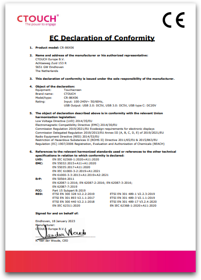 EU/ UK Declaration of conformity – CTOUCH Support